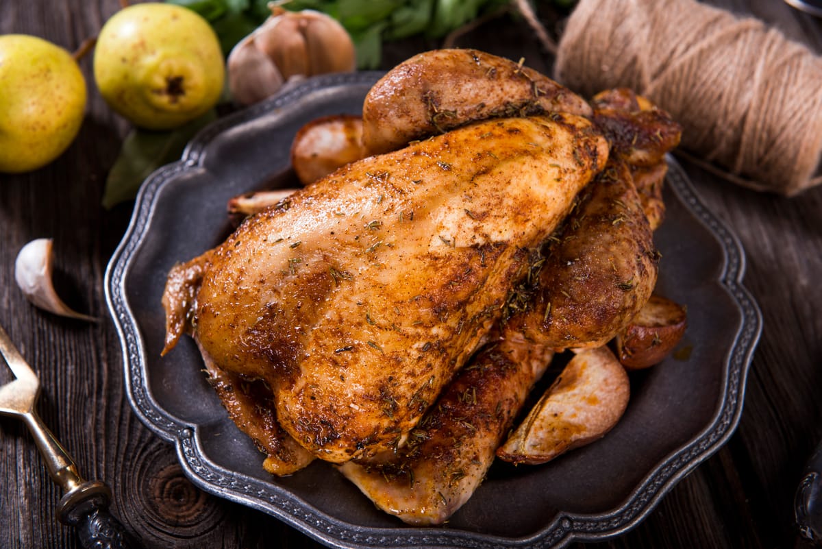 Pot-Roast Guinea Fowl with Bacon and Lentils